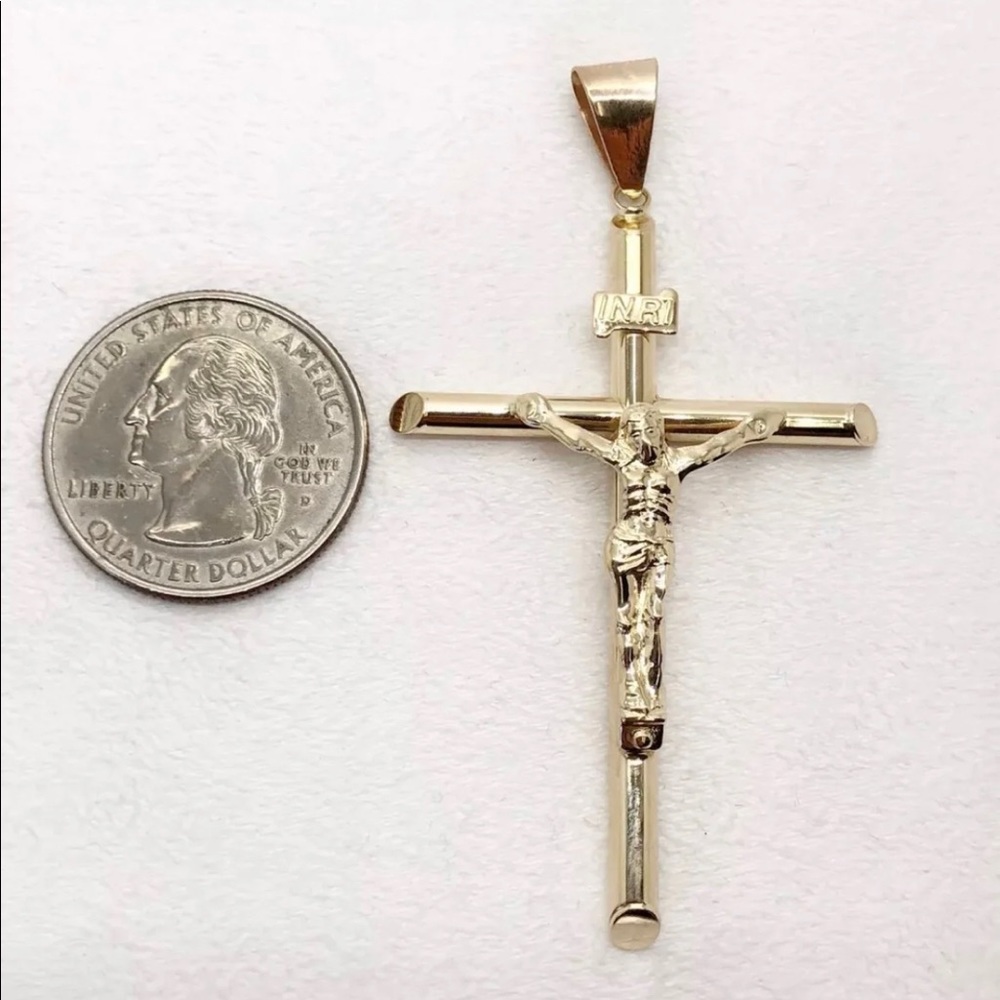 14k Gold Jesus Christ Cross Pendant - Gem